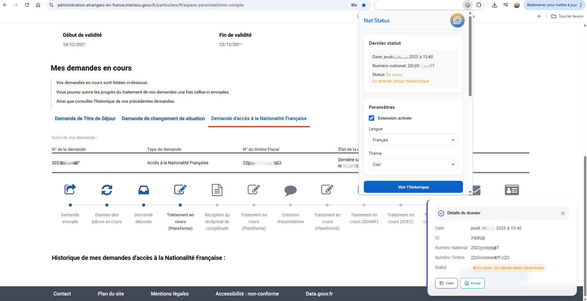 Nat'Status | Suivi intelligent ANEF pour titre de séjour et naturalisation